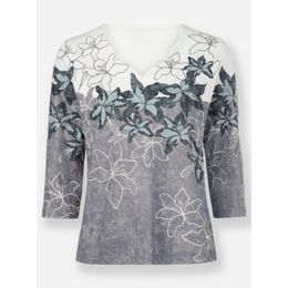 WITT Damen Print-Shirt mit gebogten Kanten, petrol-schwarz-bedruckt, Gr&ouml;&szlig;e 36