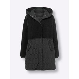 Heine Witt Damen Longjacke Materialmix aus Teddy und Stepp, schwarz, Gr&ouml;&szlig;e 48