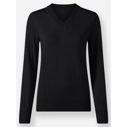 WITT Damen V-Ausschnitt-Pullover aus Feinstrick, schwarz, Gr&ouml;&szlig;e 44
