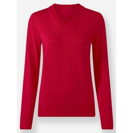 WITT Damen V-Ausschnitt-Pullover aus Feinstrick, rot, Gr&ouml;&szlig;e 36