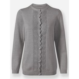 WITT Damen Strickjacke mit gebogter Knopfleiste, steingrau-meliert, Gr&ouml;&szlig;e 40