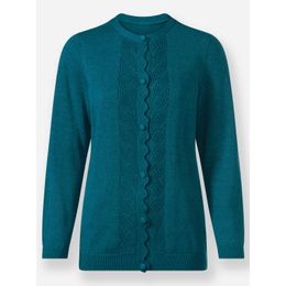 WITT Damen Strickjacke mit gebogter Knopfleiste, steingrau-meliert, Gr&ouml;&szlig;e 40