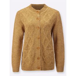 WITT Damen Strickjacke mit Rautenmuster, ocker-meliert, Gr&ouml;&szlig;e 40