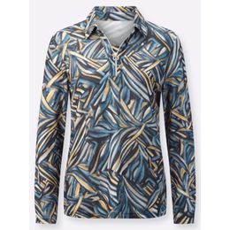 WITT Damen 2-in-1-Langarmshirt in pflegeleichter Qualit&auml;t, petrol-ocker-bedruckt, Gr&ouml;&szlig;e 42