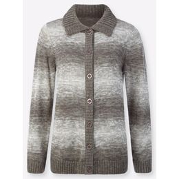 WITT Damen Strickjacke im Farbverlauf, grau-anthrazit-geringelt, Gr&ouml;&szlig;e 38