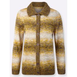 WITT Damen Strickjacke im Farbverlauf, ocker-dunkeltaupe-geringelt, Gr&ouml;&szlig;e 44
