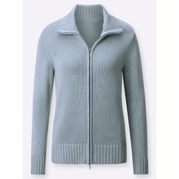 WITT Damen Strickjacke mit 2-Wege-Rei&szlig;verschluss, eisblau, Gr&ouml;&szlig;e 38