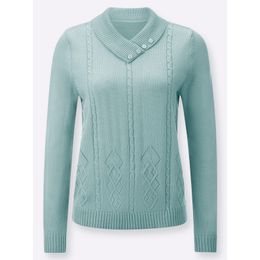 WITT Damen V-Ausschnitt-Pullover mit Schmuckkn&ouml;pfen, kalkmint, Gr&ouml;&szlig;e 40