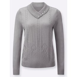WITT Damen V-Ausschnitt-Pullover mit Schmuckkn&ouml;pfen, steingrau, Gr&ouml;&szlig;e 38