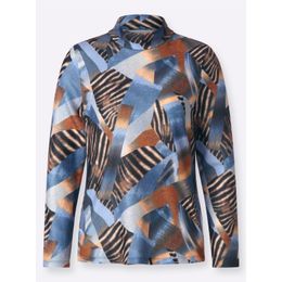 WITT Damen Stehkragenshirt im Grafik-Dessin, cognac-bleu-bedruckt, Gr&ouml;&szlig;e 42