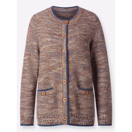 WITT Damen Strickjacke in effektvoller Strickstruktur, cognac-bleu-meliert, Gr&ouml;&szlig;e 38