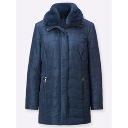 WITT Damen Steppjacke mit Pelz-Imitat-Besatz, dunkelblau, Gr&ouml;&szlig;e 40