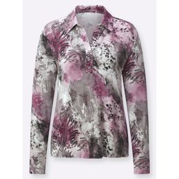 WITT Damen Poloshirt in Viskose-Qualit&auml;t, steingrau-mauve-bedruckt, Gr&ouml;&szlig;e 38