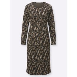 WITT Damen Jerseykleid im Jacquardmuster, schwarz-braun-gemustert, Gr&ouml;&szlig;e 38