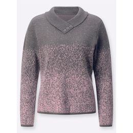 WITT Damen Langarm-Pullover mit Farbverlauf, anthrazit-mauve-gemustert, Gr&ouml;&szlig;e 42