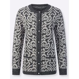 WITT Damen Strickjacke in Boucl&eacute;-Qualit&auml;t, schwarz-hellgrau-gemustert, Gr&ouml;&szlig;e 38