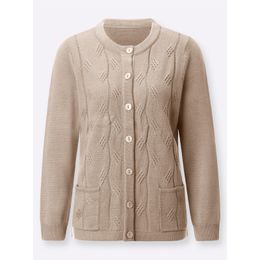 WITT Damen Strickjacke mit Zopfmuster, sesam, Gr&ouml;&szlig;e 48