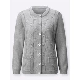 WITT Damen Strickjacke mit Zopfmuster, steingrau-meliert, Gr&ouml;&szlig;e 46