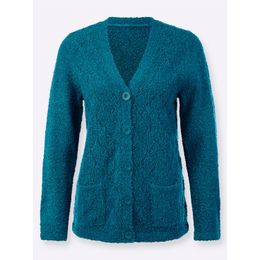 WITT Damen Strickjacke in Boucl&eacute;-Optik, aquapetrol-meliert, Gr&ouml;&szlig;e 40
