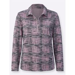 WITT Damen Poloshirt in w&auml;rmender Qualit&auml;t, mauve-steingrau-gemustert, Gr&ouml;&szlig;e 40