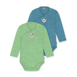 Normani Outdoor Sports 2er Pack Bio Baby-Body Langarm Wickelbody in Grün/Blau | Gr.: 62