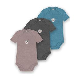 Normani Outdoor Sports 3er Set Baby Merino Body Kurzarm Tauranga in Blau/Anthrazit/Rosa | Gr.: 68
