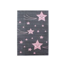 KADIMA DESIGN Teppich Kinder Sterne Polypropylen saugroboter Kurzflor Kinderzimmer in Pink | Gr.: rund: 120 cm Ø