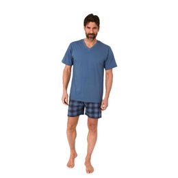 Normann Schlafanzug kurzarm Shorty mit karierter Jersey Hose in blau | Gr.: 56