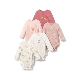 Tchibo - 5 Baby-Bodys mit Mitwachsfunktion - Newborn - Gr. 50/56 - dunkelrosa/print