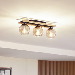 LINDBY Deckenlampe Enrique, amber, 3-flg., Glas, Holz, E27