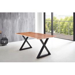 Esstisch Baumkante massiv Akazie natur 200 x 100 X-Gestell schwarz LUBIN