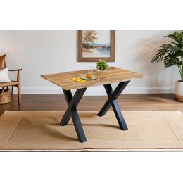 Baumkantentisch Mangoholz Esstisch Vintage-Optik 120 x 80 cm X-Gestell schwarz TIGER