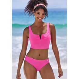 Crop-Bikini-Top Venice Beach "Lucky", Damen, Gr. 34, Cup C/D, pink, Recycling-Polyamid, Rippoptik, unifarben, Bikini-Oberteile, mit V-B&uuml;gel Detail vorne