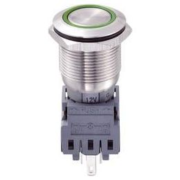 TRU COMPONENTS 701918 LAS1-BGQ-11ZE/G/12V Vandalismusgesch&uuml;tzter Druckschalter 250 V/AC 5 A 1 x Aus/Ein rastend Gr&uuml;n IP67 1 St.