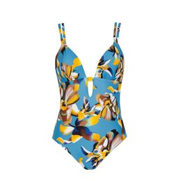 Sunflair Badeanzug Damen Gr&ouml;&szlig;e S azur / curry / schwarz / wei&szlig;
