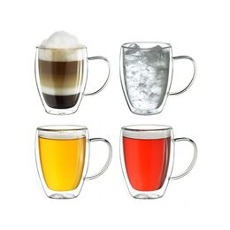 Creano 4er Set doppelwandige Thermobecher mit Henkel 250ml (320ml randvoll) h-hoch Glas | Gr.: onesize