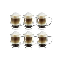 Creano 6er Set doppelwandige Thermobecher mit Henkel 400ml h-hoch Glas | Gr.: onesize