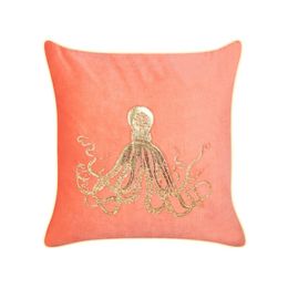 Beliani Dekokissen LAMINARIA in Rot/Gold - (W) 45 x (H) 10 x (L) 45 cm | Gr.: onesize