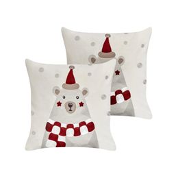Beliani 2er-Set Dekokissen JELLIES in Weiß/Rot/Grau | Gr.: onesize
