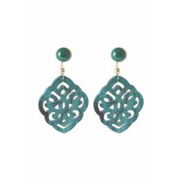 Gemshine Ohrringe Malachit Cabochons und Harz Tropfen in gold coloured | Gr.: onesize