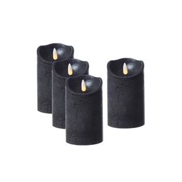 MARELIDA 4er Set LED Kerzenset Rustik Optik Echtwachs flackernd H: 12,5cm in schwarz | Gr.: onesize