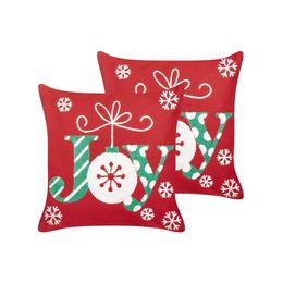 Beliani 2er-Set Dekokissen GINGERBREAD in Rot/Weiß/Grün | Gr.: onesize