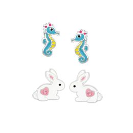 schmuck23 Ohrstecker Set Hase und Seepferdchen 925 Silber | Gr.: onesize