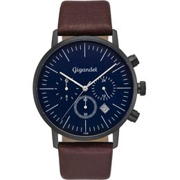 Gigandet Quarzuhr Dualtime "MINIMALISM III" in Braun/Schwarz/Blau | Gr.: onesize