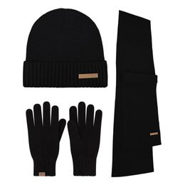 Normani Merinowolle Winterset Mütze, Schal und Handschuhe in Schwarz | Gr.: onesize