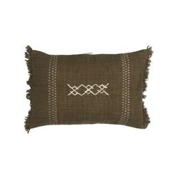 IB Laursen Kissenbezug Safi mit Stickerei und Fransen in olive | Gr.: onesize