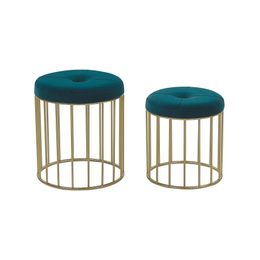 Beliani 2er-Set Hocker LUBBOCK in Blau/Gold | Gr.: onesize