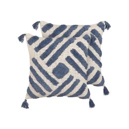 Beliani 2er-Set Dekokissen JACARANDA in Blau/Beige | Gr.: onesize