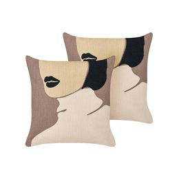 Beliani 2er-Set Dekokissen SILPHIUM in Braun/Schwarz/Beige | Gr.: onesize