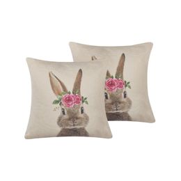 Beliani 2er-Set Dekokissen TULIPA in Grau/Beige/Braun | Gr.: onesize